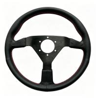 China DELUXON 350mm Dia Racing Steering Wheel With 36mm Dish , Black Microfiber Leather , 5 MM 6061 Aluminum Alloy Black Spoke,Red for sale