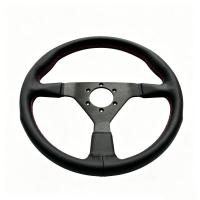 China DELUXON 350mm Dia Racing Steering Wheel With 36mm Dish , Black Microfiber Leather , 5 MM 6061 Aluminum Alloy Black Spoke,Red for sale