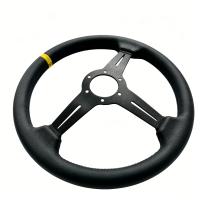 China DELUXON 350mm Dia Racing Steering Wheel With 35mm Dish , Black Microfiber Leather , 5 MM 6061 Aluminum Alloy Black Spoke for sale