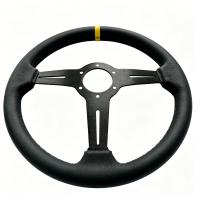 China DELUXON 350mm Dia Racing Steering Wheel With 35mm Dish , Black Microfiber Leather , 5 MM 6061 Aluminum Alloy Black Spoke for sale