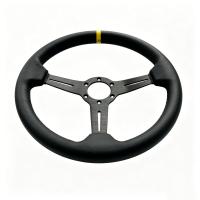 China DELUXON 350mm Dia Racing Steering Wheel With 35mm Dish , Black Microfiber Leather , 5 MM 6061 Aluminum Alloy Black Spoke for sale