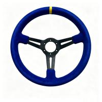 China DELUXON Universal Blue Suede Racing Steering Wheels 350mm 70MM Dish 6 Bolt With Black Stitching Black Spoke  for sale