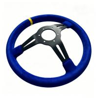 China DELUXON Universal Blue Suede Racing Steering Wheels 350mm 70MM Dish 6 Bolt With Black Stitching Black Spoke  for sale