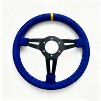 China DELUXON Universal Blue Suede Racing Steering Wheels 350mm 70MM Dish 6 Bolt With Black Stitching Black Spoke  for sale