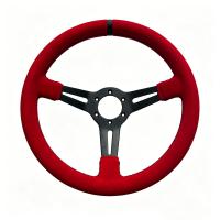 China DELUXON Universal Red  Suede Racing Steering Wheels 350mm/70 MM Dish 6 Bolt With Black Stitching Black Spoke  for sale