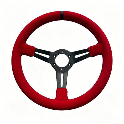 China DELUXON Universal Red  Suede Racing Steering Wheels 350mm/70 MM Dish 6 Bolt With Black Stitching Black Spoke  for sale