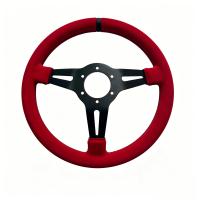 China DELUXON Universal Red  Suede Racing Steering Wheels 350mm/70 MM Dish 6 Bolt With Black Stitching Black Spoke  for sale