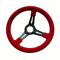 China DELUXON Universal Red  Suede Racing Steering Wheels 350mm/70 MM Dish 6 Bolt With Black Stitching Black Spoke  for sale