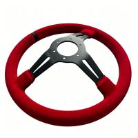 China DELUXON Universal Red  Suede Racing Steering Wheels 350mm/70 MM Dish 6 Bolt With Black Stitching Black Spoke  for sale