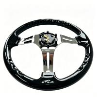 China DELUXON 350mm Universal Racing Steering Wheels 3 Spoke Black Red Purple ABS Chrome for sale