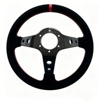 China Carbon Fiber Drift Steering Wheel Universal Black Suede With Red Stitching for sale