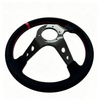 China Carbon Fiber Drift Steering Wheel Universal Black Suede With Red Stitching for sale