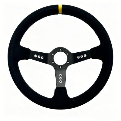 China Custom Racing Rally Steering Wheel 90mm Deep Dish 350mm Black Suede 6061 Aluminum for sale