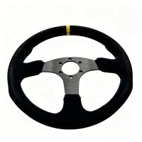 China Three Spoke Deep Dish Carbon Fiber Racing Steering Wheel Black Suede Customized for sale