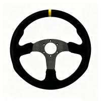 China Three Spoke Deep Dish Carbon Fiber Racing Steering Wheel Black Suede Customized for sale