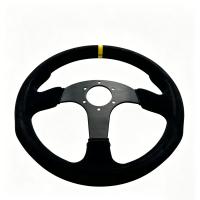 China Three Spoke Deep Dish Carbon Fiber Racing Steering Wheel Black Suede Customized for sale