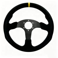 China Three Spoke Deep Dish Carbon Fiber Racing Steering Wheel Black Suede Customized for sale