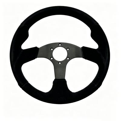 China Lightweight Suede Racing Steering Wheels 6 Hole Black Suede 6061 Aluminum 350mm for sale