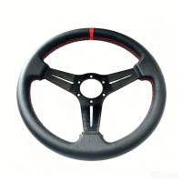China Microfiber Leather 330mm Deep Dish Steering Wheel 6061 Aluminum Red Stitching for sale