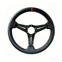 China Microfiber Leather 330mm Deep Dish Steering Wheel 6061 Aluminum Red Stitching for sale