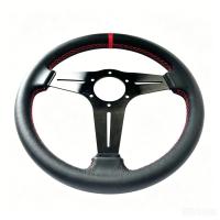 China Microfiber Leather 330mm Deep Dish Steering Wheel 6061 Aluminum Red Stitching for sale