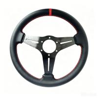 China Microfiber Leather 330mm Deep Dish Steering Wheel 6061 Aluminum Red Stitching for sale