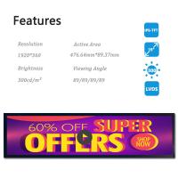 China 19 Inch Bar Type LCD Display 1920x360 Resolution 476.64x89.37mm Active Area for sale