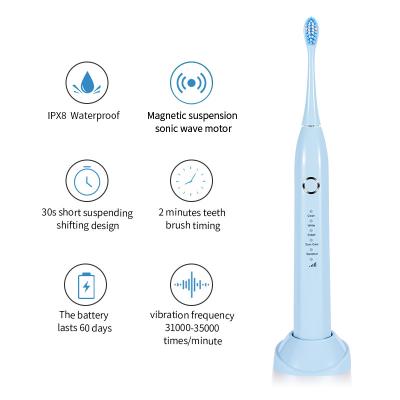 China 2 Minutes Sonic Blue Toothbrush , IPX8 Adult Electric Toothbrush for sale