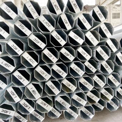 China 30FT 15kv Q235 Galvanized Electric Steel Pole Burial Octagonal Steel Pole for sale