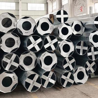 China 80FT Dodecagonal Galvanized Steel Post Electric Transmission Outdoor Power Pole for sale