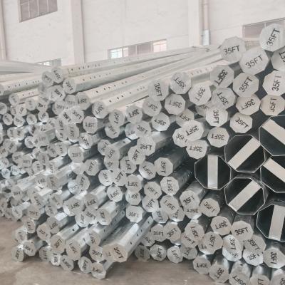 China Hot Roll Steel Q355 35FT Electric Pole with 500KGF Load Octagonal Shape Galvanized Surface for sale