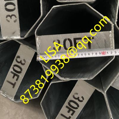 China 30FT Direct Buried Galvanized Octagonal Steel Pole 500KGF Metal Utility Pole with Welded Top Cap and Bottom Bearing Plate for sale