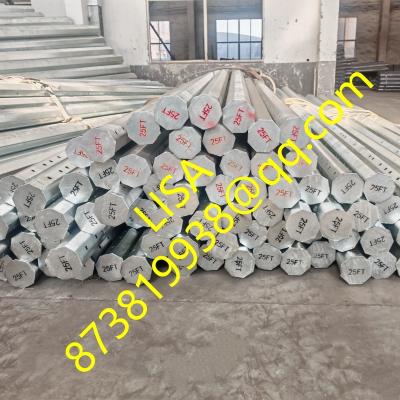 China Philippines 25FT Steel Pole 300KGF Octagonal Hot Dip Galvanized Min 86 Microns Coating Thickness Embedded Distribution Utility Steel Poles for sale