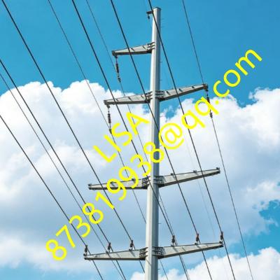 China 10KV 4-Circuits Tension Hot-dip Galvanized Polygonal Steel Pole with Cross arms for sale