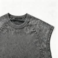 China Crew Neck Mens Sleeveless Tank Top Dark Green / Silver Grey 100% Cotton Vest Vintage Washed for sale