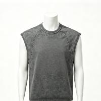 China Crew Neck Mens Sleeveless Tank Top Dark Green / Silver Grey 100% Cotton Vest Vintage Washed for sale