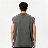 China Crew Neck Mens Sleeveless Tank Top Dark Green / Silver Grey 100% Cotton Vest Vintage Washed for sale