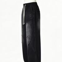 China Loose Men's Jeans Washed Drawstring Elastic Waist Jeans Wide Leg for sale