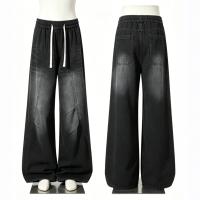 China Loose Men's Jeans Washed Drawstring Elastic Waist Jeans Wide Leg for sale