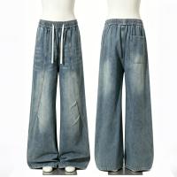 China Loose Men's Jeans Washed Drawstring Elastic Waist Jeans Wide Leg for sale
