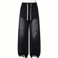 China Loose Men's Jeans Washed Drawstring Elastic Waist Jeans Wide Leg for sale