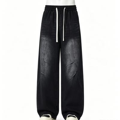 China Loose Men's Jeans Washed Drawstring Elastic Waist Jeans Wide Leg for sale