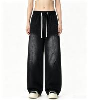 China Loose Men's Jeans Washed Drawstring Elastic Waist Jeans Wide Leg for sale