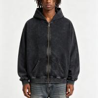 China Wax Washed Zip Up Hoodie Cotton Streetwear Oversized Hoodie Oversized For Youth for sale