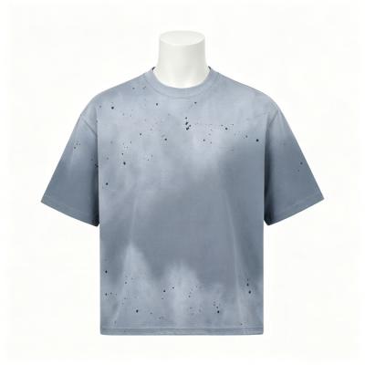 China Ink Splatter Basic Crew Neck Tee Loose Fit Vintage Wash T Shirt Streetwear for sale