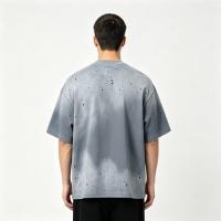 China Ink Splatter Basic Crew Neck Tee Loose Fit Vintage Wash T Shirt Streetwear for sale