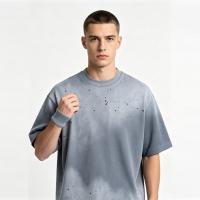 China Ink Splatter Basic Crew Neck Tee Loose Fit Vintage Wash T Shirt Streetwear for sale