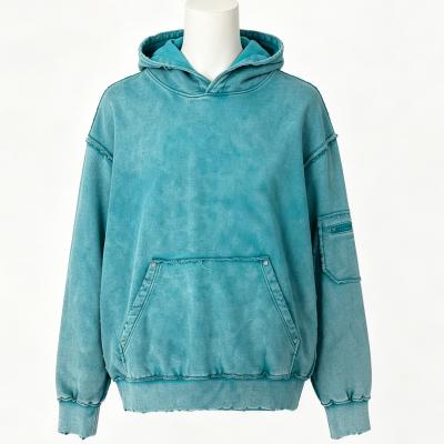 China Vintage Raw Edge Acid Wash Hoodie French Terry Heavy Cotton Hoodie Oversized for sale
