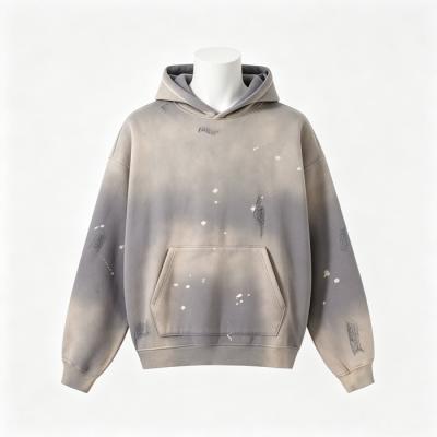 China 360GSM 	Men's Heavyweight Hoodie Spray Gradient Wash Pullover Hooded Sweatshirt Oversized for sale
