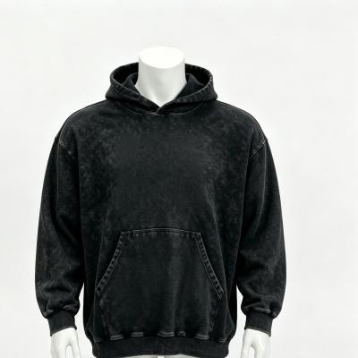China Oversized Stone Wash Hoodies Long Sleeve Snow Wash Hoodie Black for sale